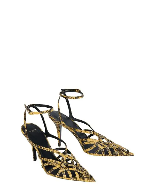 Balmain Python-effect Leather Cage Sandals - Yellow