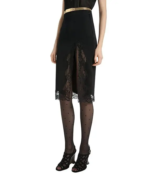 Balmain Knit Midi Skirt With Lace - Black