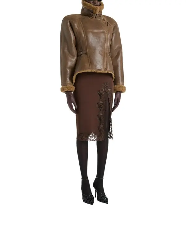 Balmain Knit Midi Skirt With Lace - Brown
