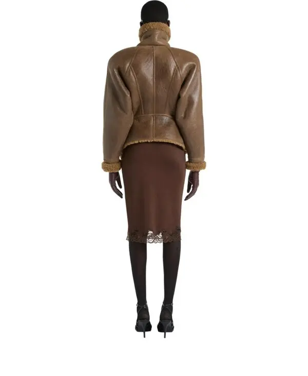 Balmain Knit Midi Skirt With Lace - Brown