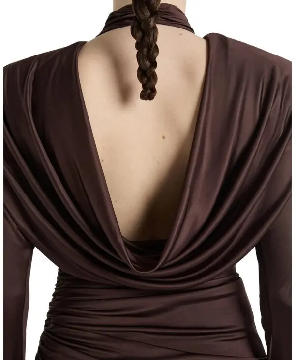Balmain Long Sleeve Draped Jersey Maxi Dress
