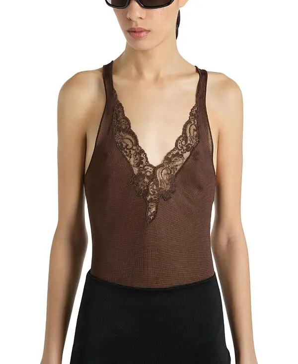 Balmain Knit Vest Top With Lace - Brown