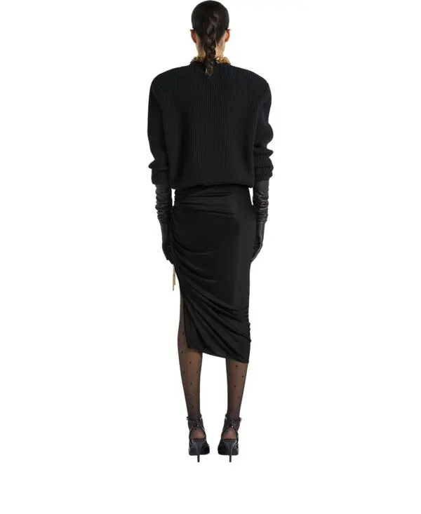 Balmain Flowing Jersey Midi Skirt With Slit - Black