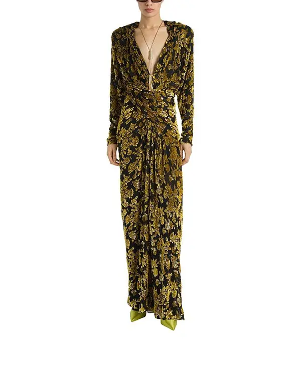 Balmain Long Velvet Jacquard Dress - Multicolor