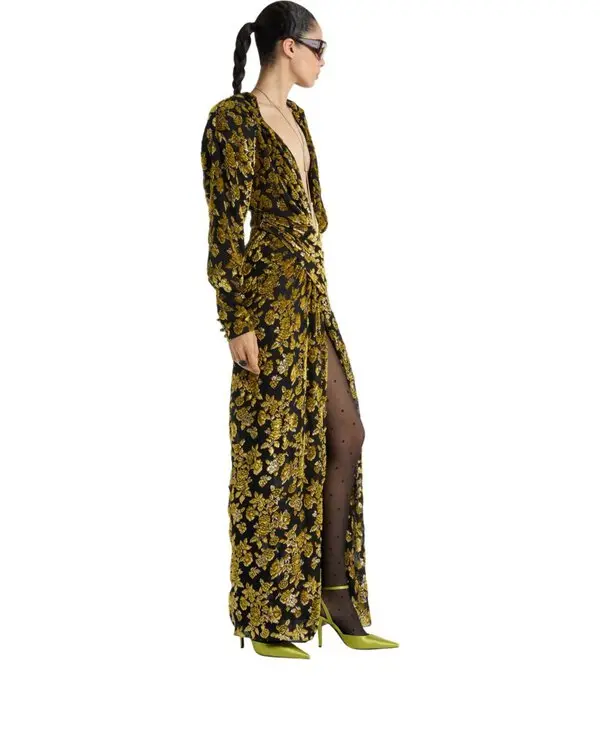 Balmain Long Velvet Jacquard Dress