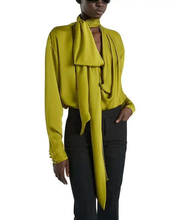 Balmain Draped Silk Chiffon Blouse - Green
