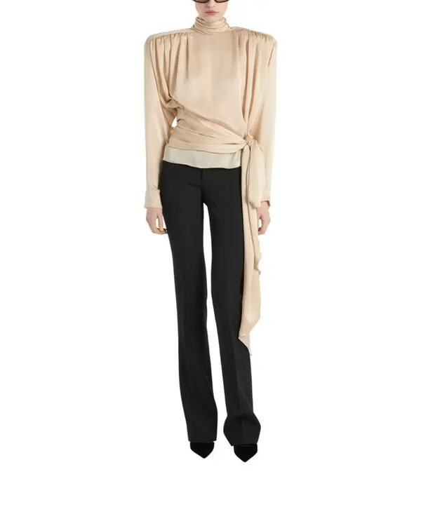 Balmain Silk Chiffon Blouse With Padded Shoulders And Tie
