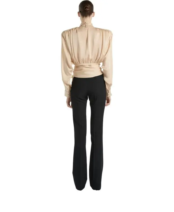 Balmain Silk Chiffon Blouse With Padded Shoulders And Tie