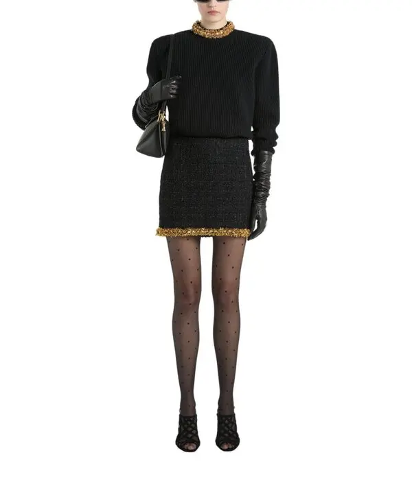 Balmain Short Tweed Skirt With Embroidered Trim