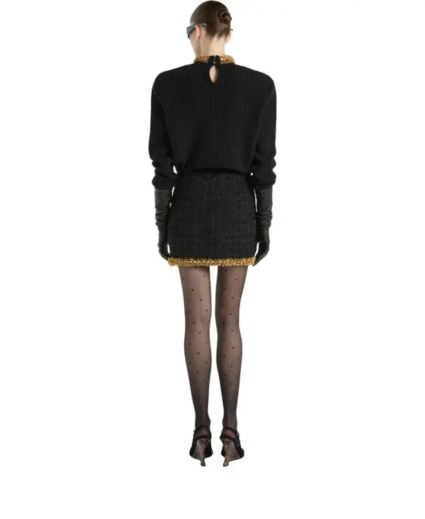 Balmain Short Tweed Skirt With Embroidered Trim