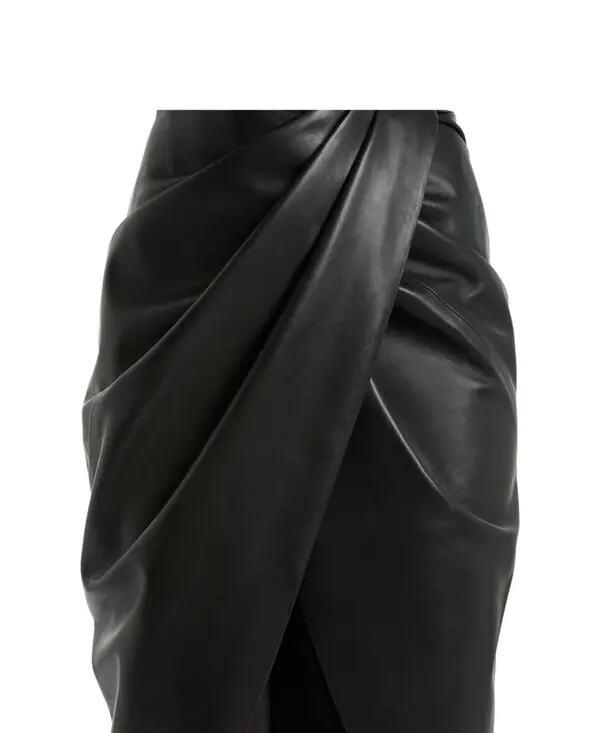 Balmain Draped Lambskin Midi Skirt