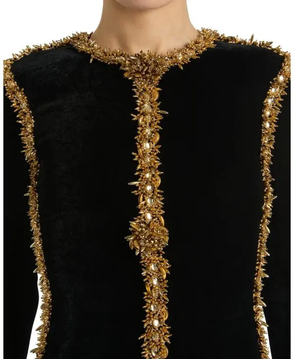 Balmain Long Velvet Dress With Embroidered Trim