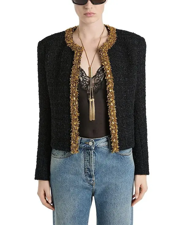 Balmain Embroidered Tweed Jacket - Black