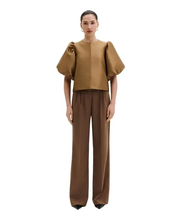 MALINA Cleo Puff Sleeve Satin Blouse