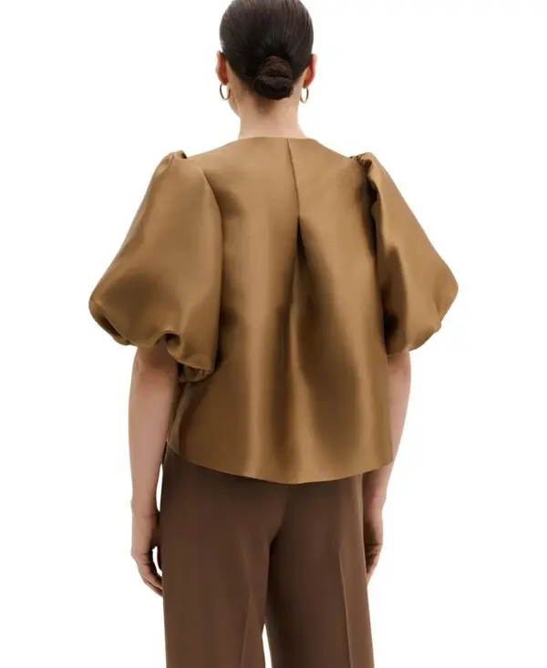 MALINA Cleo Puff Sleeve Satin Blouse