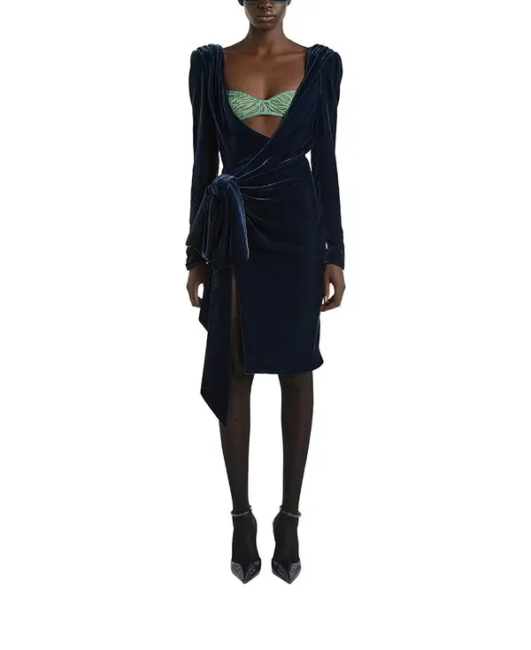 Balmain Velvet Dress With Lace Bra And Tie Detail - Blue