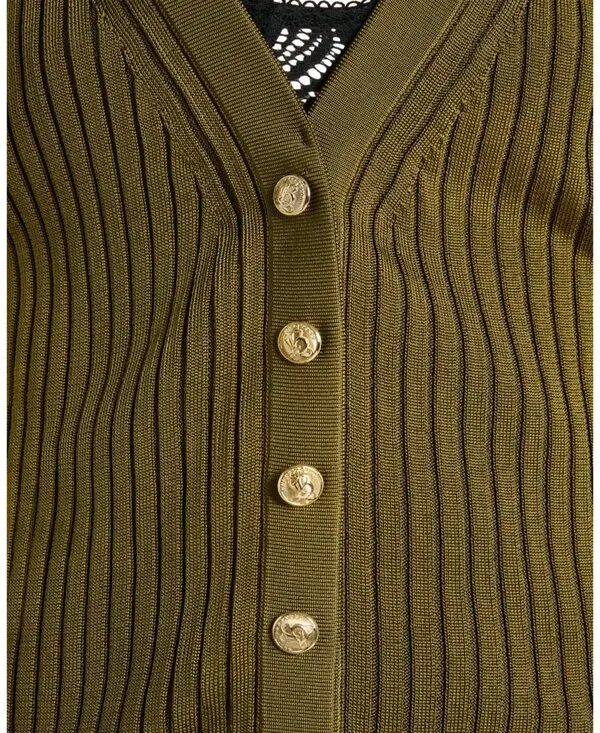 Balmain Buttoned Ribbed Knit Cardigan