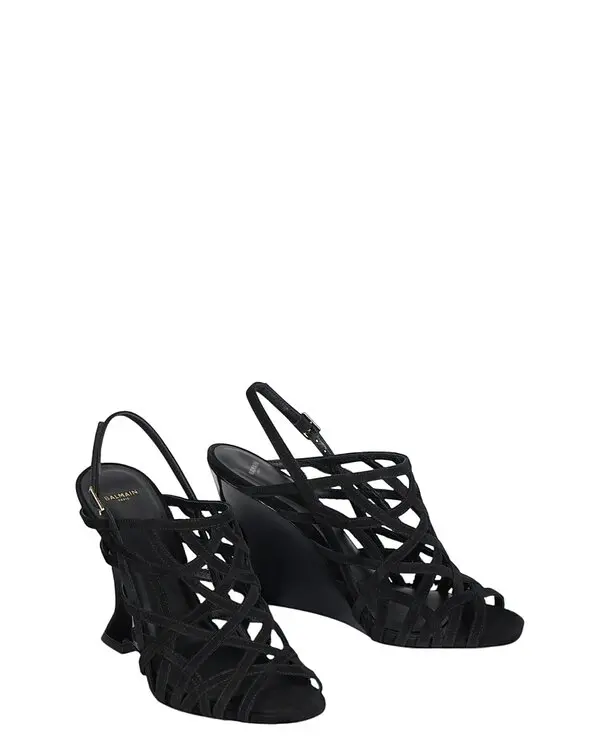 Balmain Wedge Cage Sandals In Suede