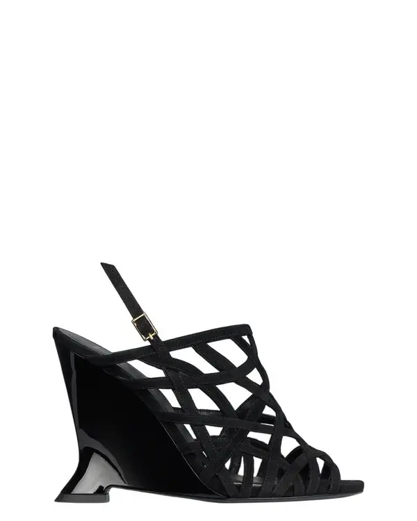 Balmain Wedge Cage Sandals In Suede