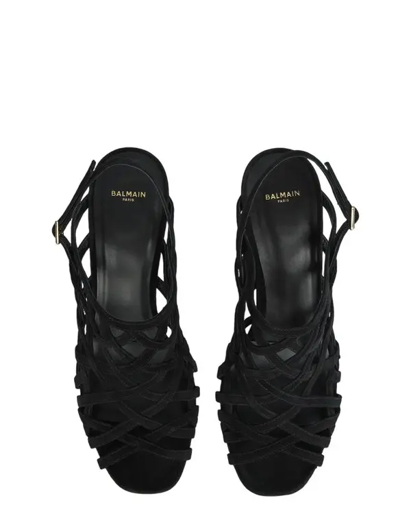 Balmain Wedge Cage Sandals In Suede