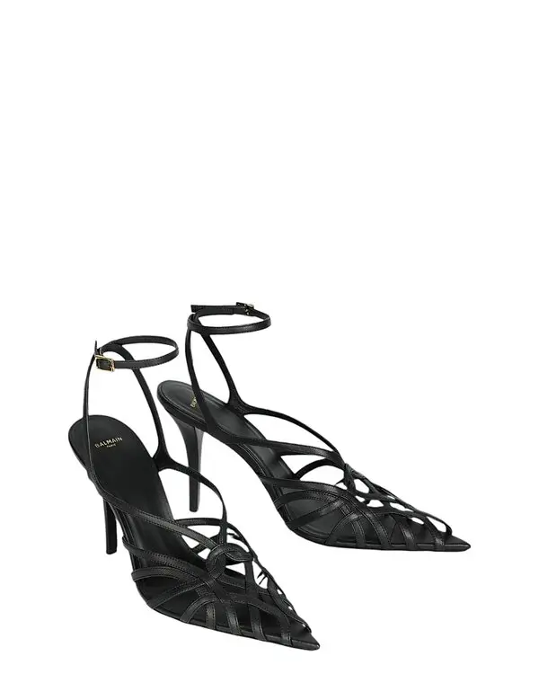 Balmain Smooth Leather Cage Sandals - Black