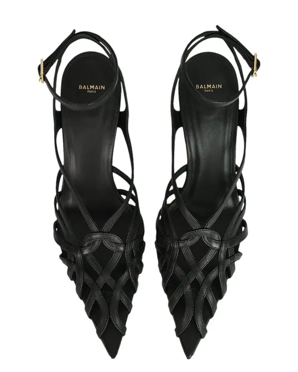 Balmain Smooth Leather Cage Sandals