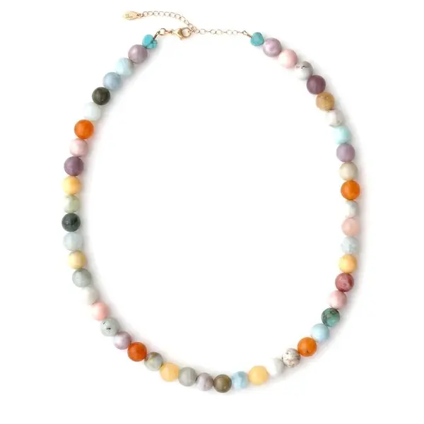 Kris Nations Mixed Gemstone Baller Necklace - Blue/gray/pink/yellow
