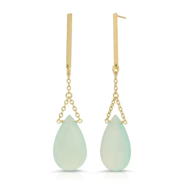 HEATHER HAWKINS Hold On Faceted Gemstone Post Back Cocktail Earrings Gold-filled Aqua Chaledony - Blue