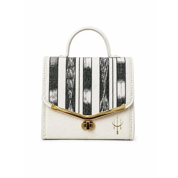 BELLA SOUL Mini Crossbody Leather Bag With Guatemalan Textile - Black/white