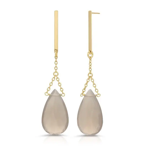 HEATHER HAWKINS Hold On Faceted Gemstone Post Back Cocktail Earrings Gold-filled Moonstone - Grey
