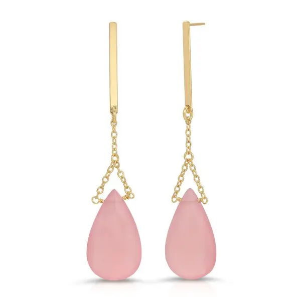 HEATHER HAWKINS Hold On Faceted Gemstone Post Back Cocktail Earrings Gold-filled Chalcedony - Pink