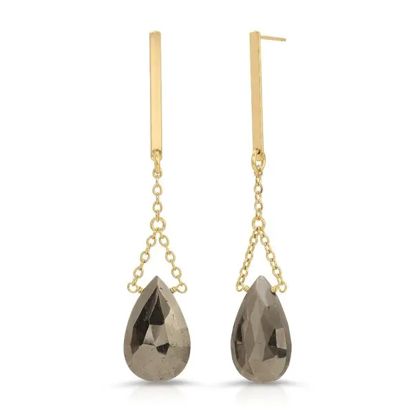 HEATHER HAWKINS Hold On Faceted Gemstone Post Back Cocktail Earrings Filled Pyrite - Gold