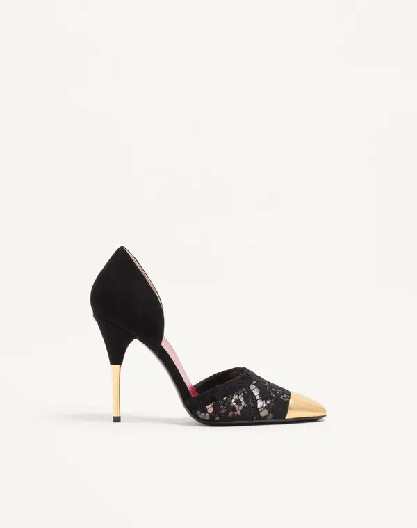 Valentino Garavani Sinead Suede And Lace Court Shoes 105mm - Black/gold