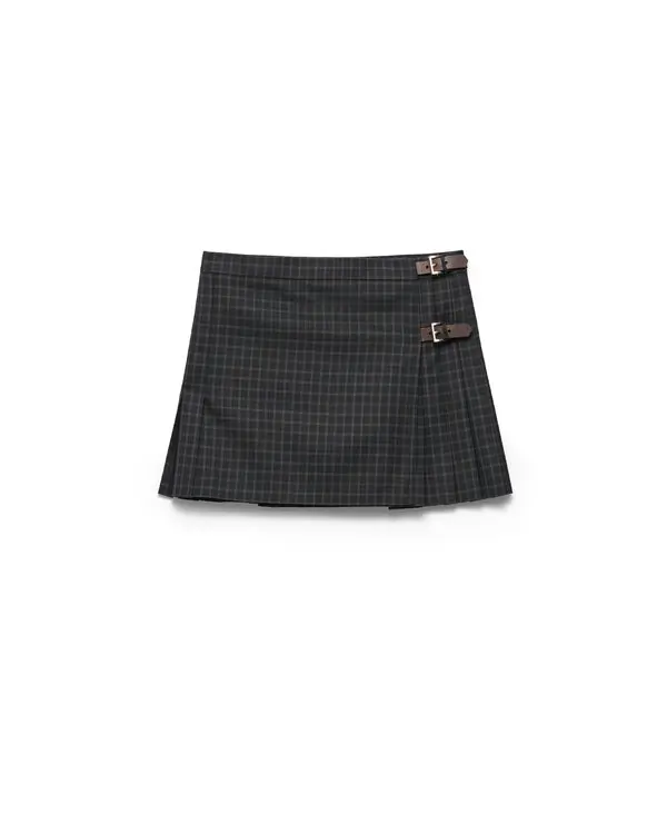 Prada Checked Wool Miniskirt - Blue