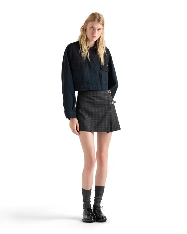 Prada Checked Wool Miniskirt - Blue