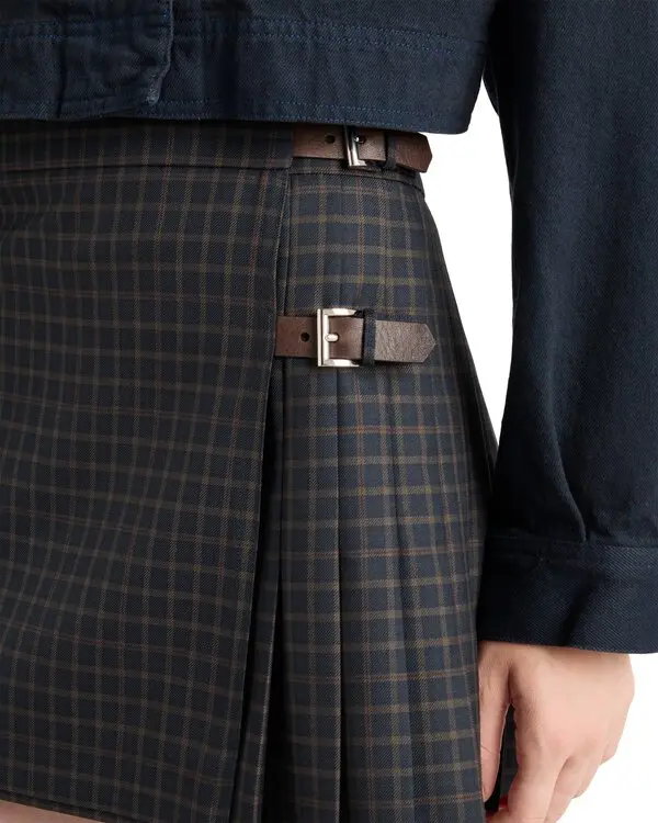 Prada Checked Wool Miniskirt - Blue