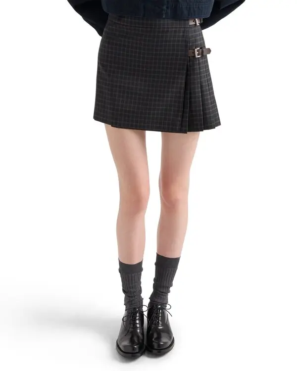 Prada Checked Wool Miniskirt - Blue