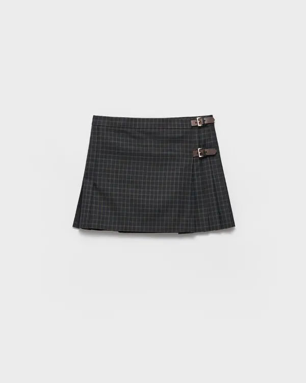 Prada Checked Wool Miniskirt - Navy