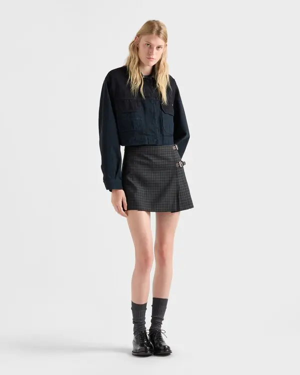 Prada Checked Wool Miniskirt - Navy