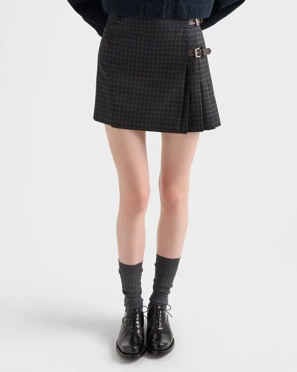 Prada Checked Wool Miniskirt - Navy