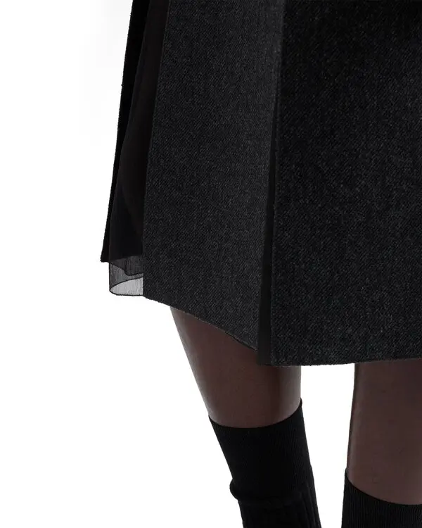 Prada Double Wool Midi Skirt With Chiffon Inserts - Grey