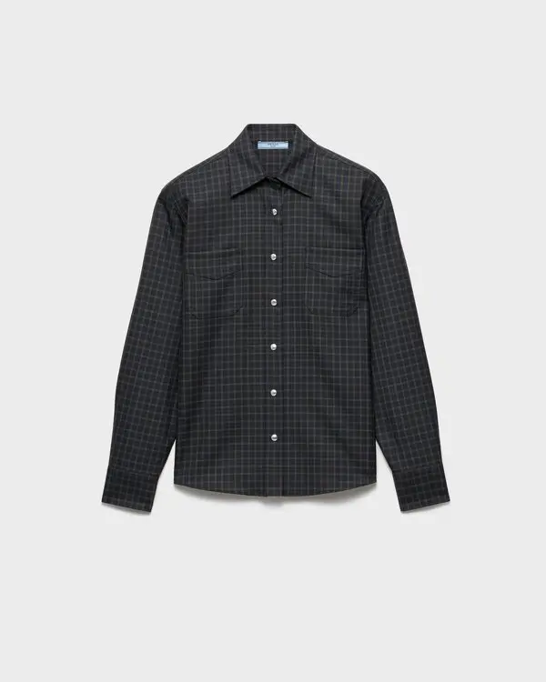 Prada Checked Wool Shirt - Navy
