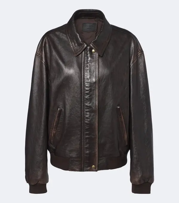 Prada Oversized Leather Blouson Jacket - Brown