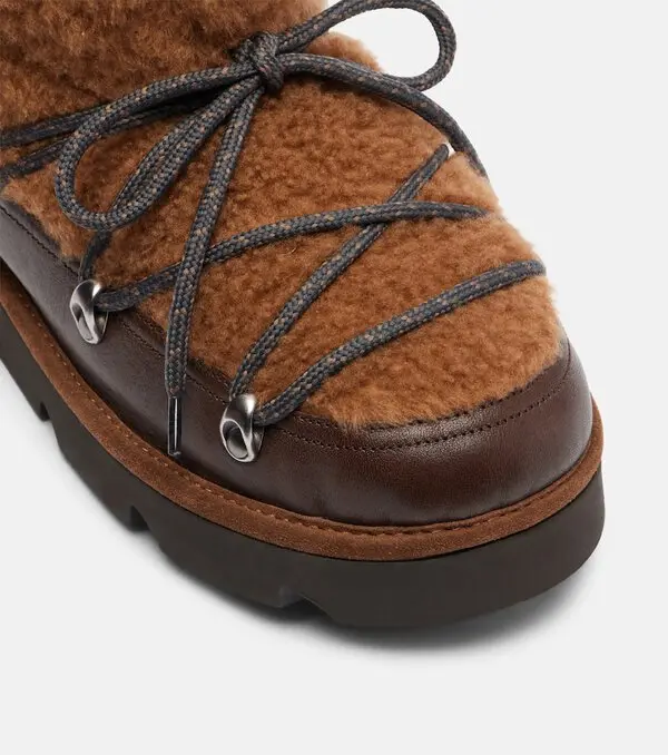Brunello Cucinelli Monili Leather And Shearling Lace-up Boots