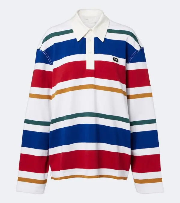AMI Paris Striped Oversized Cotton Polo Shirt - Multicoloured