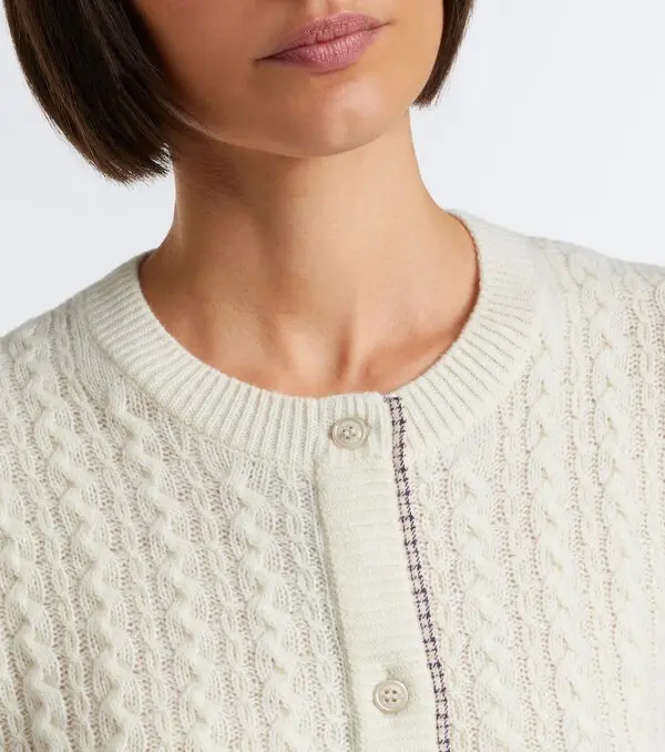Moncler Cable-knit Checked Wool And Cashmere Cardigan
