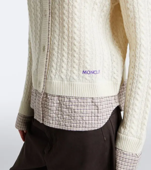 Moncler Cable-knit Checked Wool And Cashmere Cardigan