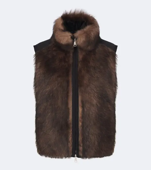 Moncler Tadorne Shearling-trimmed Down Vest - Brown
