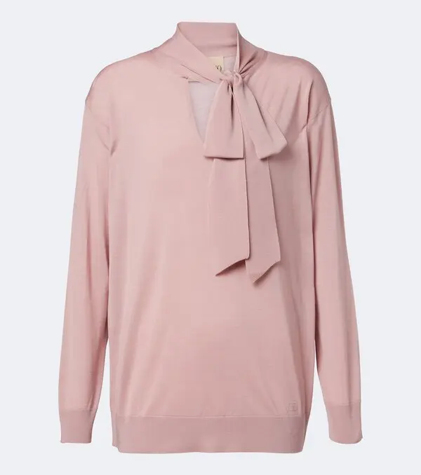 Valentino Garavani Tie-neck Oversized Wool Sweater - Pink