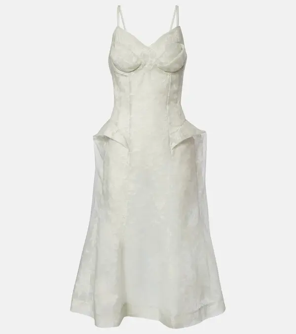 Alexander McQueen Peplum Silk Lace Corset Dress - Green